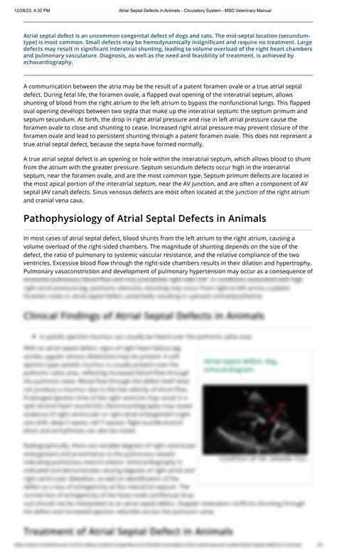 Solution Atrial Septal Defects In Animals Circulatory System Msd