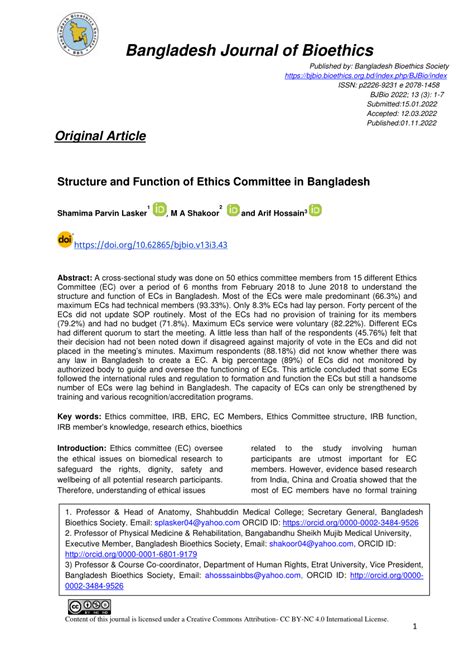 Pdf Structure And Function Of Ethics Committee In Bangladesh