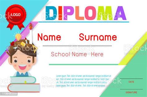 인증서 유치원 및 초등학교 유치원 아이 들 졸업장 인증서 패턴 디자인 서식 파일 유치원 학생을 위한 졸업장 템플릿 어린이 졸업장 인증서 감탄에 대한 스톡 벡터 아트 및 기타
