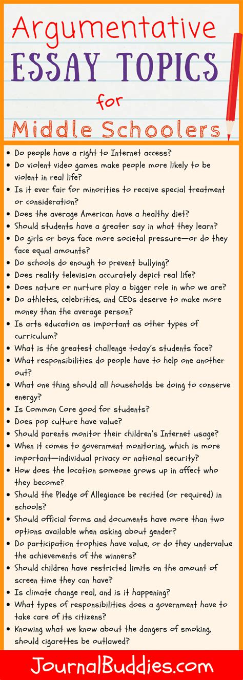 Argumentative Essay Topics For Middle School Middle School Writing