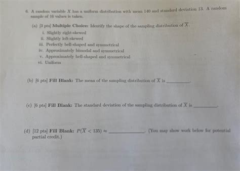 Solved A Random Variable X Has A Uniform Distribution Chegg