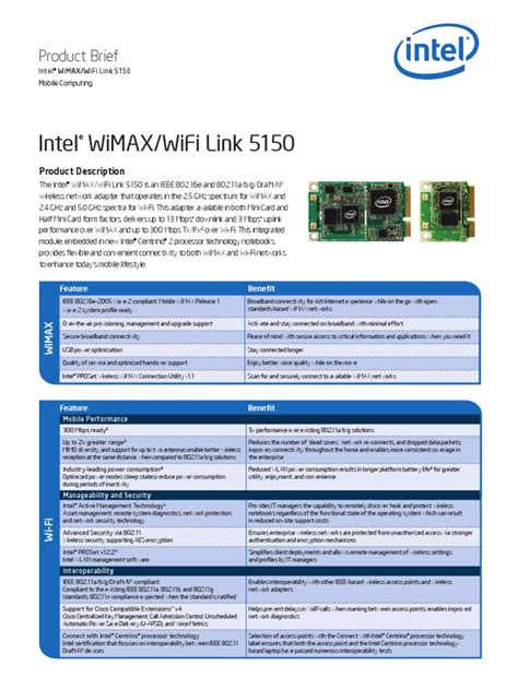 Intel® WiMAX/WiFi Link 5150 | Wi Max | Wi Fi | Free 30-day Trial | Scribd