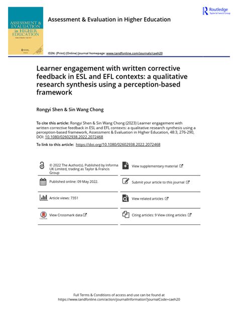 Learner Engagement With Written Corrective Feedback In Esl And Efl