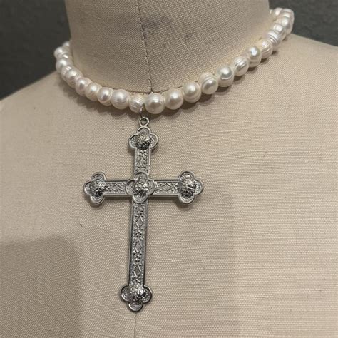 Over Size Cross Freshwater Pearl Cross Depop