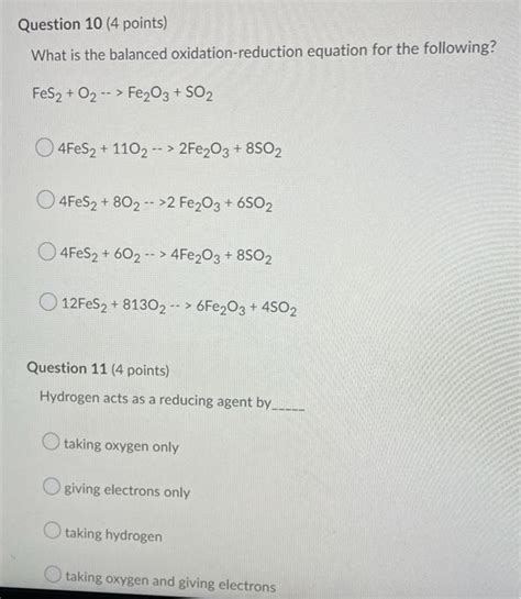 Solved Question 10 4 Points What Is The Balanced