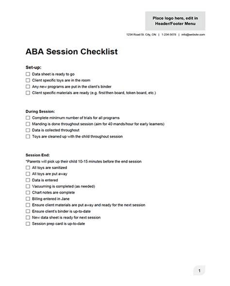 Aba Session Checklist Aba Business Toolkit
