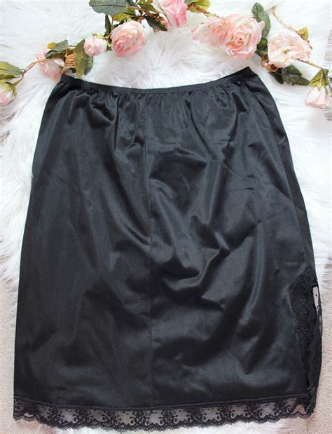 Vintage 50s 60s Black Half Slip Floral Lace Trims Side Slit Etsy