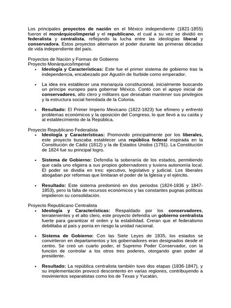 Proyectos De Nación En México 1821 1855 Pdf República México