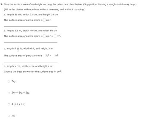 Solved Give The Surface Area Of Each Right Rectangular Chegg