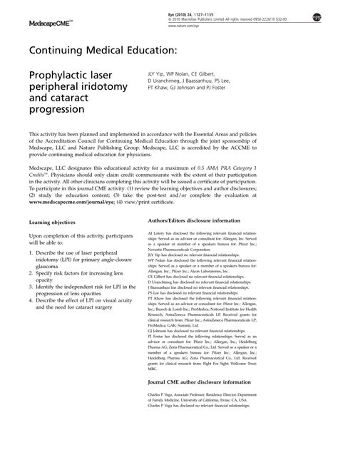 Pdf Prophylactic Laser Peripheral Iridotomy And Cataract Progression