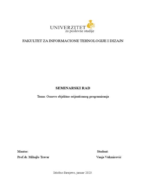 Osnove Objektno Orijentisanog Programiranja Seminarski Rad Pdf