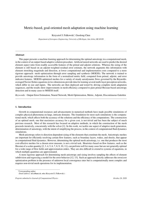 Pdf Metric Based Goal Oriented Mesh Adaptation Using Machine Learning