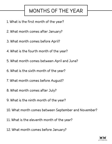 Printable Worksheets For Months Of The Year Printables Templates Free