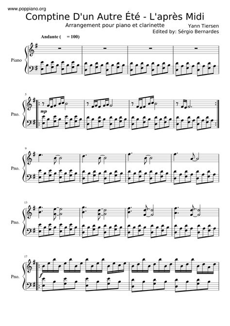 Yann Tiersen Comptine D un Autre été L apres midi Sheet Music pdf