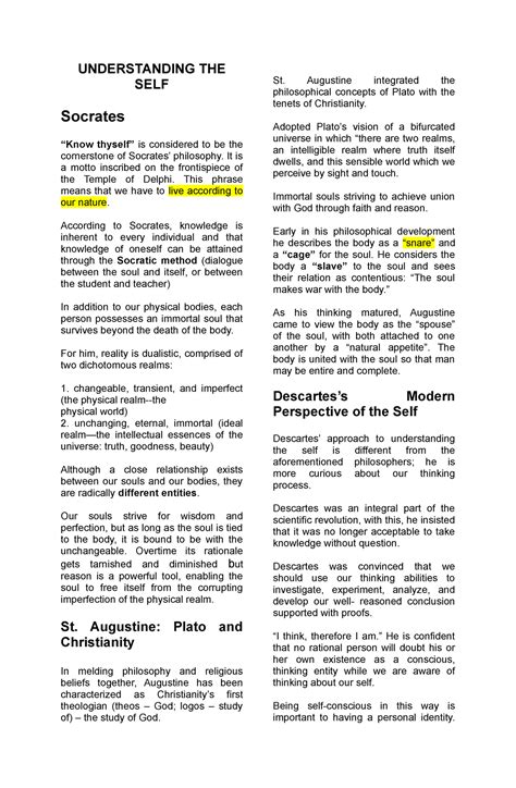 Understanding THE SELF Module 1 Notes UNDERSTANDING THE SELF Socrates