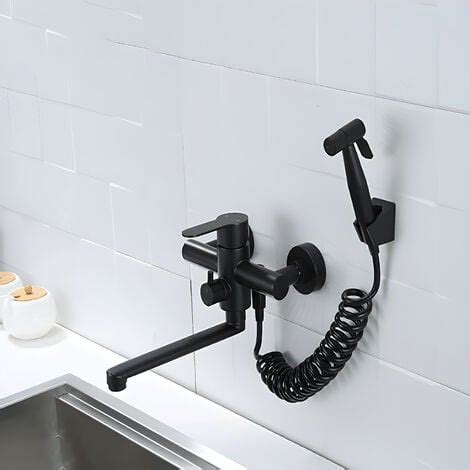 Robinet Mural De Cuisine Premium Noir En Acier Inoxydable Installation