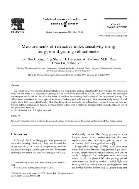 Pdf Measurements Of Refractive Index Sensitivity Using Long Period Grating Refractometer