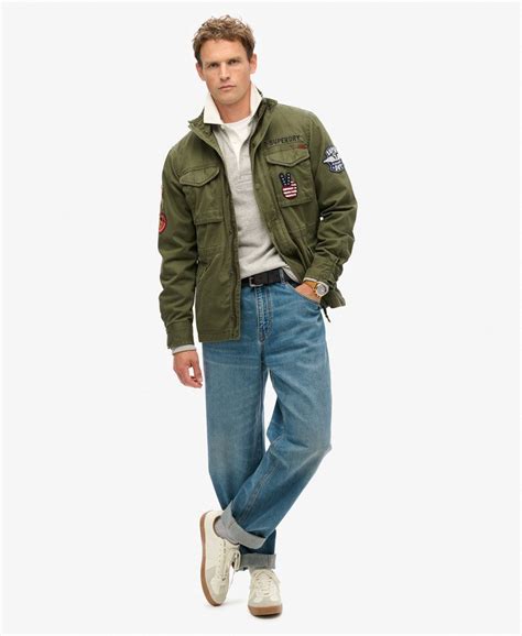 Mens Patched Rookie Jacket In Army Khaki Green Superdry Uk