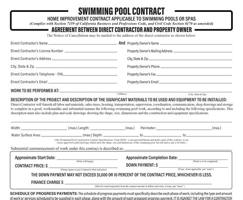 Swimming Pool Construction Contract Pack Etsy