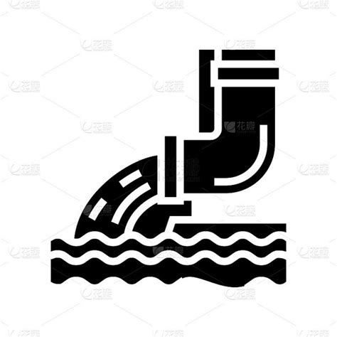 水从排水管道流动字形图标矢量插图
