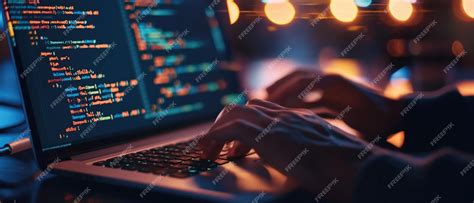 Programmer Coding At Work With Hands At Laptop Programming At Night