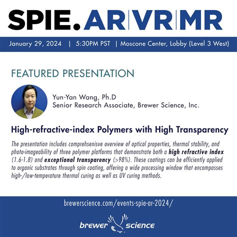 Brewer Science Presents High Refractive Index Polymers With High