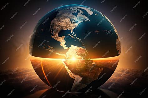 A Sunrise Over A Globe With Rays Of Light Illuminating The Countries Of