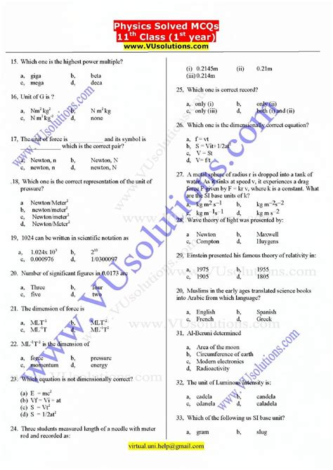 Physics First Year Fsc Solved Mcqs Physics Physics Scientists Solving