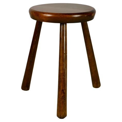 Tall Midcentury French Tripod Wood Stool For Sale At 1stdibs