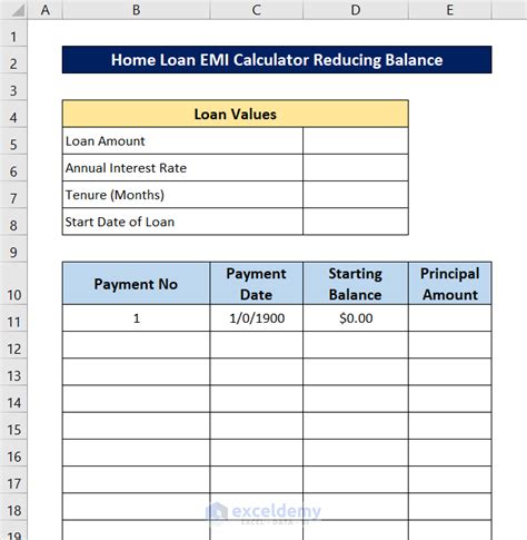 How To Create A Home Loan EMI Calculator With Reducing Balance In Excel Easy Steps