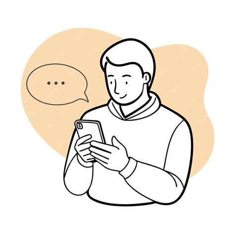 A Person Sending Text Massage Using Mobile Phone Vector Illustration With Text Icon Vector