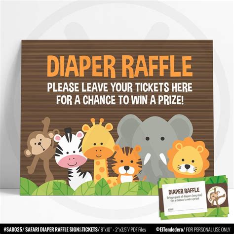 Safari Baby Shower Diaper Raffle Tickets And Sign Printable
