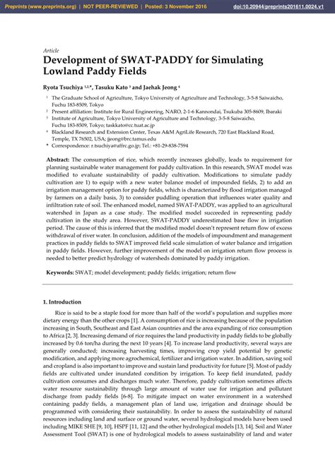 Pdf Development Of Swat Paddy For Simulating Lowland Paddy Fields