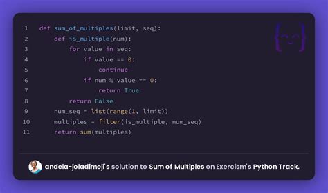 Andela Joladimejis Solution For Sum Of Multiples In Python On Exercism