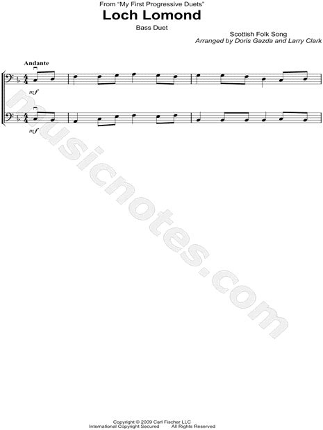Traditional Scottish Loch Lomond Bass Duet Sheet Music In F Major