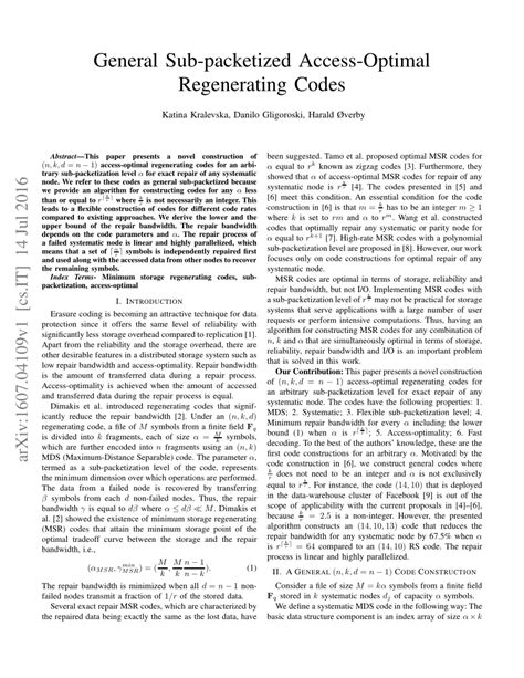 PDF General Sub Packetized Access Optimal Regenerating Codes
