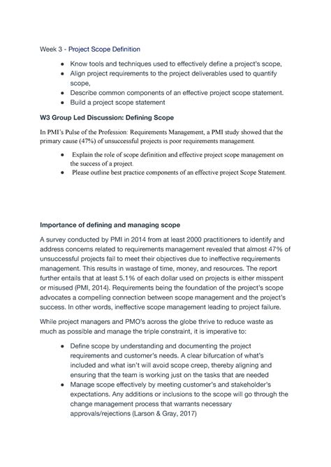 W3 Discussion Defining Scope Week 3 Project Scope Definition Know Tools And Techniques Used
