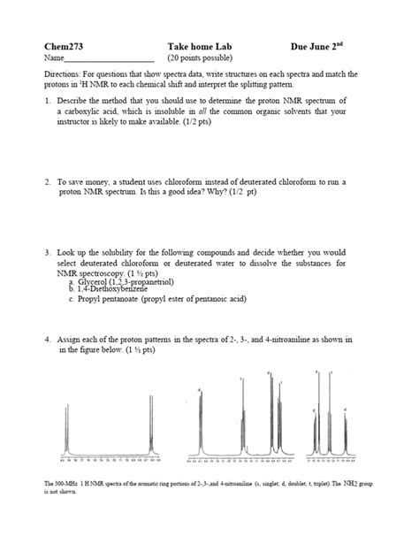 Chem273 Take Home Lab Pdf Proton Nuclear Magnetic Resonance