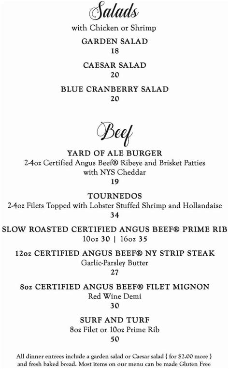 Yard Of Ale Menu Piffard Ny