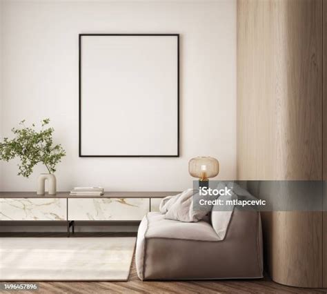 Bingkai Poster Mockup Di Dinding Ruang Tamu Latar Belakang Apartemen