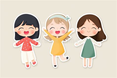 Three Happy Chibi Girls Smiling And Having Fun Stock Illustration Illustration Of Innocence