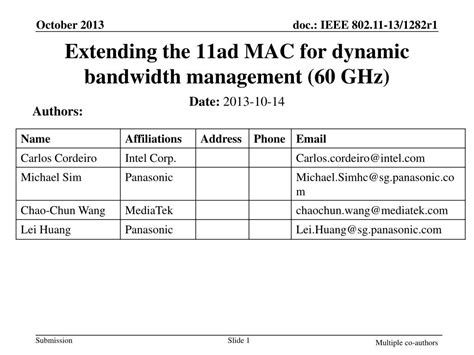 ppt extending the 11ad mac for dynamic bandwidth management 60 ghz