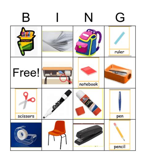 Classroom Objects Bingo Card