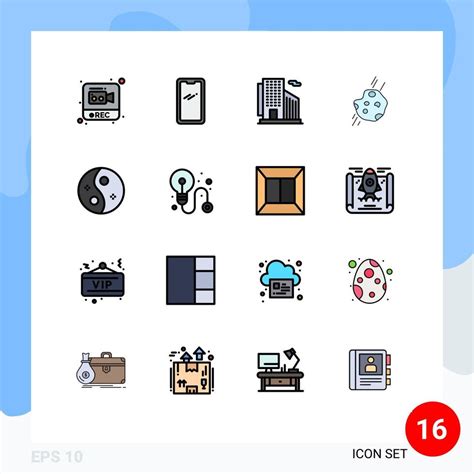 Set Of 16 Vector Flat Color Filled Lines On Grid For Comet Meteor Samsung Astronomy City