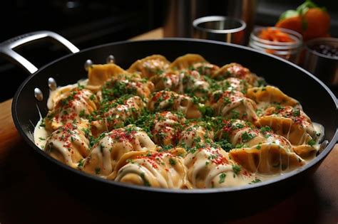 Premium Photo Creamy Tomato Basil Tortellini