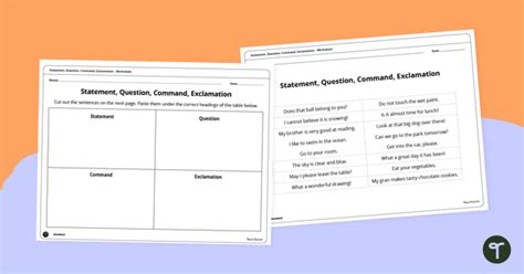 Statement Question Command Exclamation Cut And Paste Worksheet Teach Starter