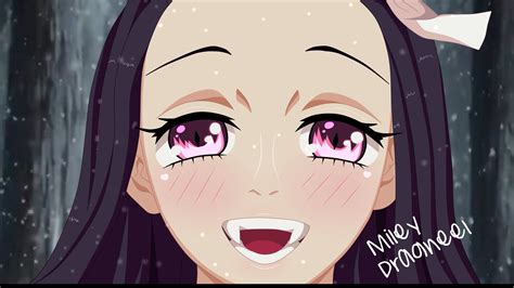 Demon Slayer Nezuko Kamado With Pink Eyes With Background Of Snow