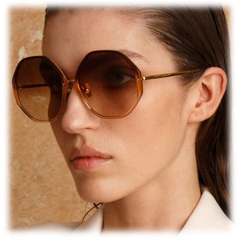 Linda Farrow Zaha Round Sunglasses In Yellow Gold Lf32c4sun Linda