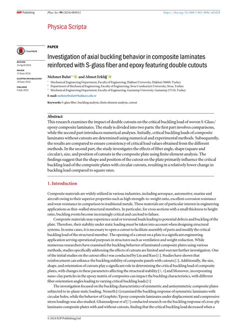 Investigation Of Axial Buckling Behavior In Composite Laminates Reinforced With S Glass Fiber