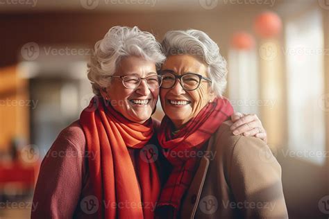 Ai Generated Two Happy Senior Citizen Women Day Light Blurry